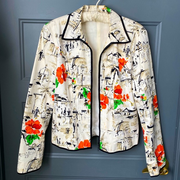 Jackets & Coats | Orange Flowers With Green Leaves And Architecture ...